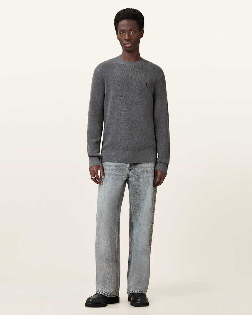 Aspen Waffle Texture Crew Neck Ramskull Jumper MONUMENT GREY | ALLSAINTS